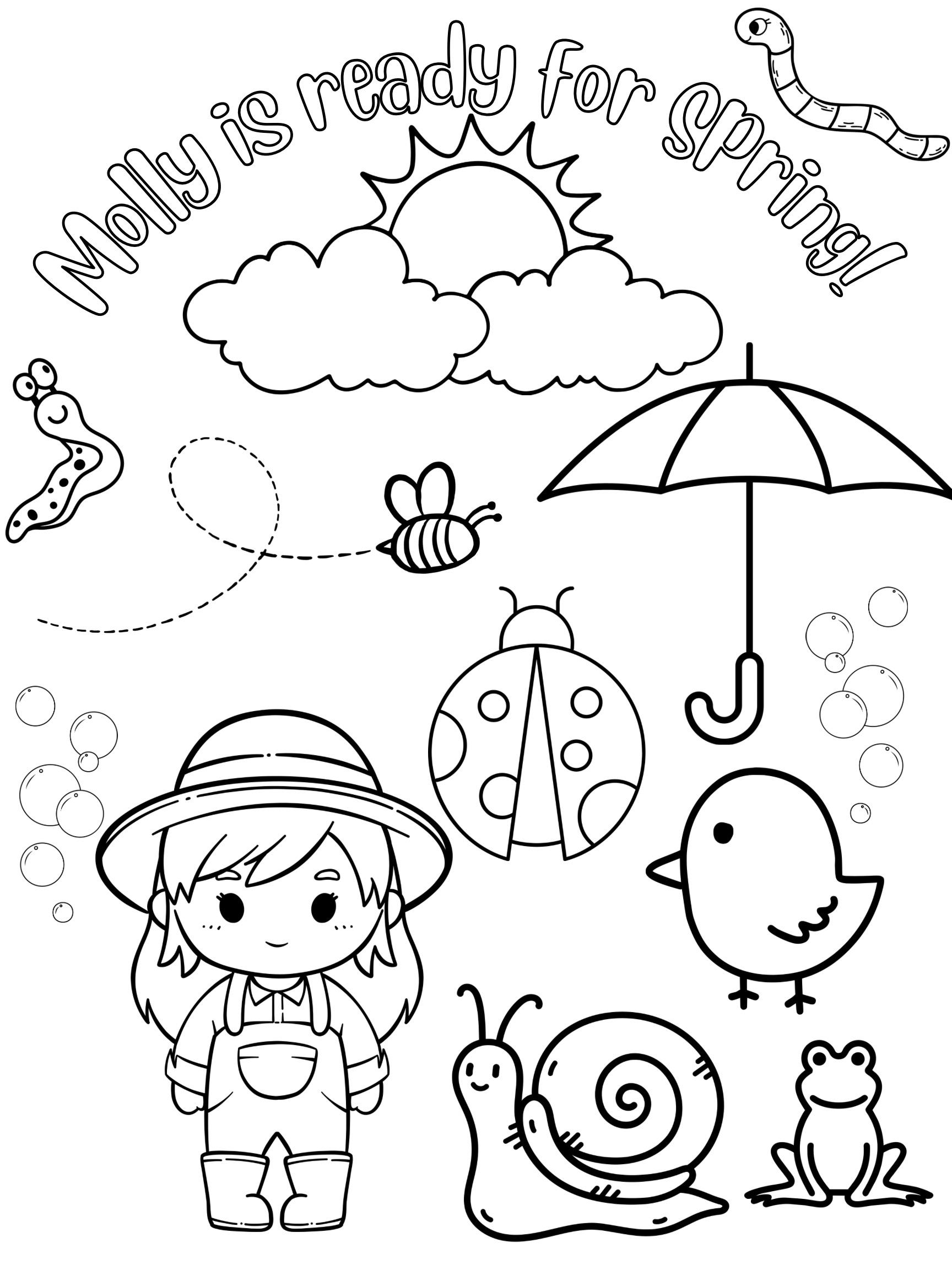 Personalized Spring Girl Coloring Sheet | Print at Home - Etsy