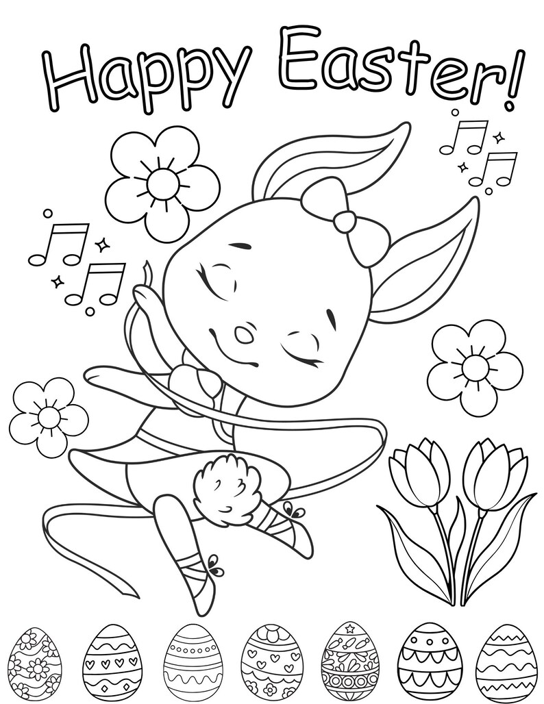 Happy Easter Dancing Bunny Coloring Sheet | Print at Home - Etsy