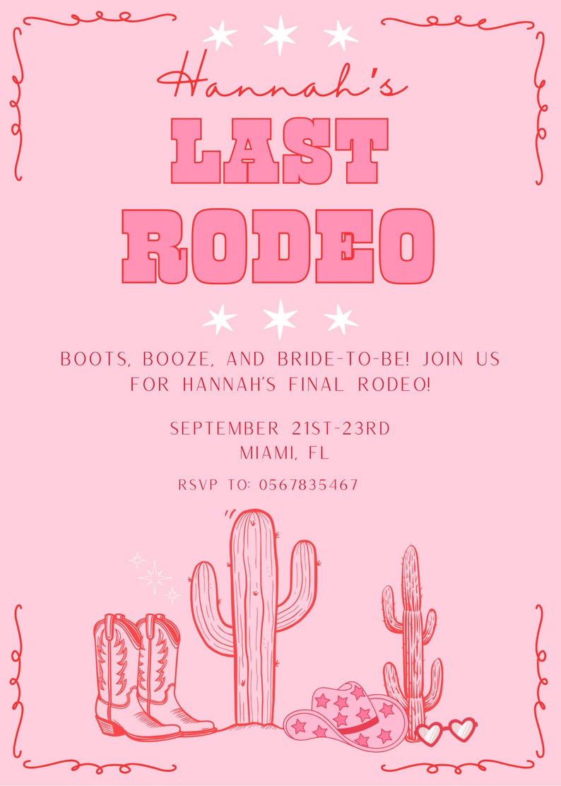 Brides "last Rodeo'" Bachelorette Party Invite-itinerary - Coastal ...