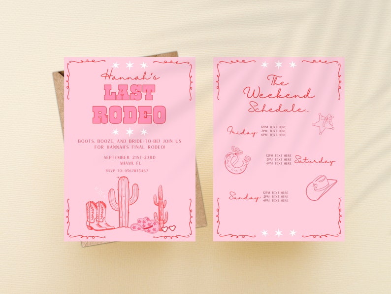 Brides "last Rodeo'" Bachelorette Party Invite-itinerary - Coastal ...