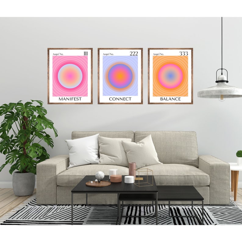Angel Numbers 111, 222, 333 Art Print Download | Set of 3 Angel Aura ...
