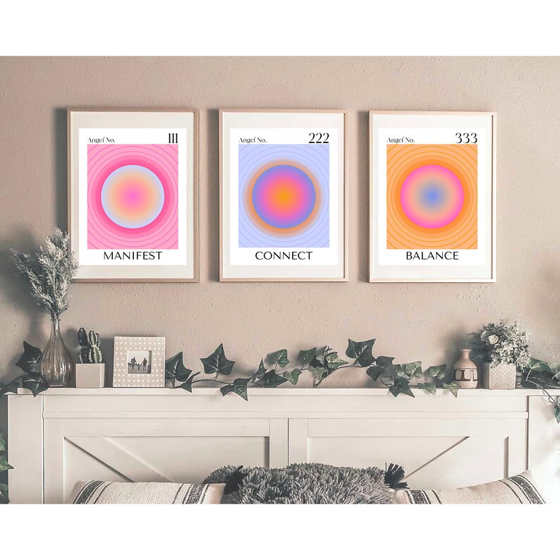 Angel Numbers 111, 222, 333 Art Print Download | Set of 3 Angel Aura ...