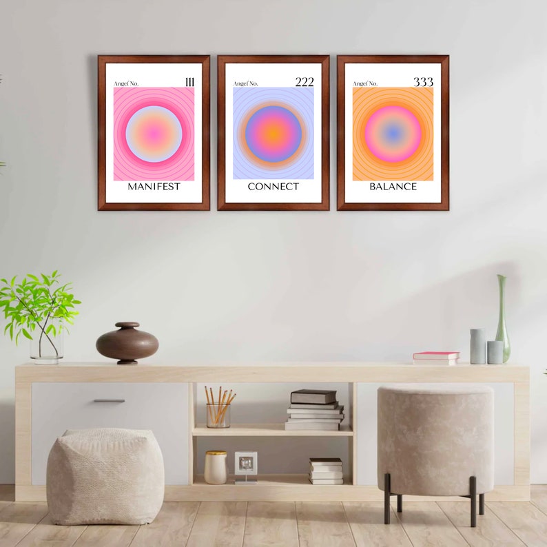 Angel Numbers 111, 222, 333 Art Print Download | Set of 3 Angel Aura ...