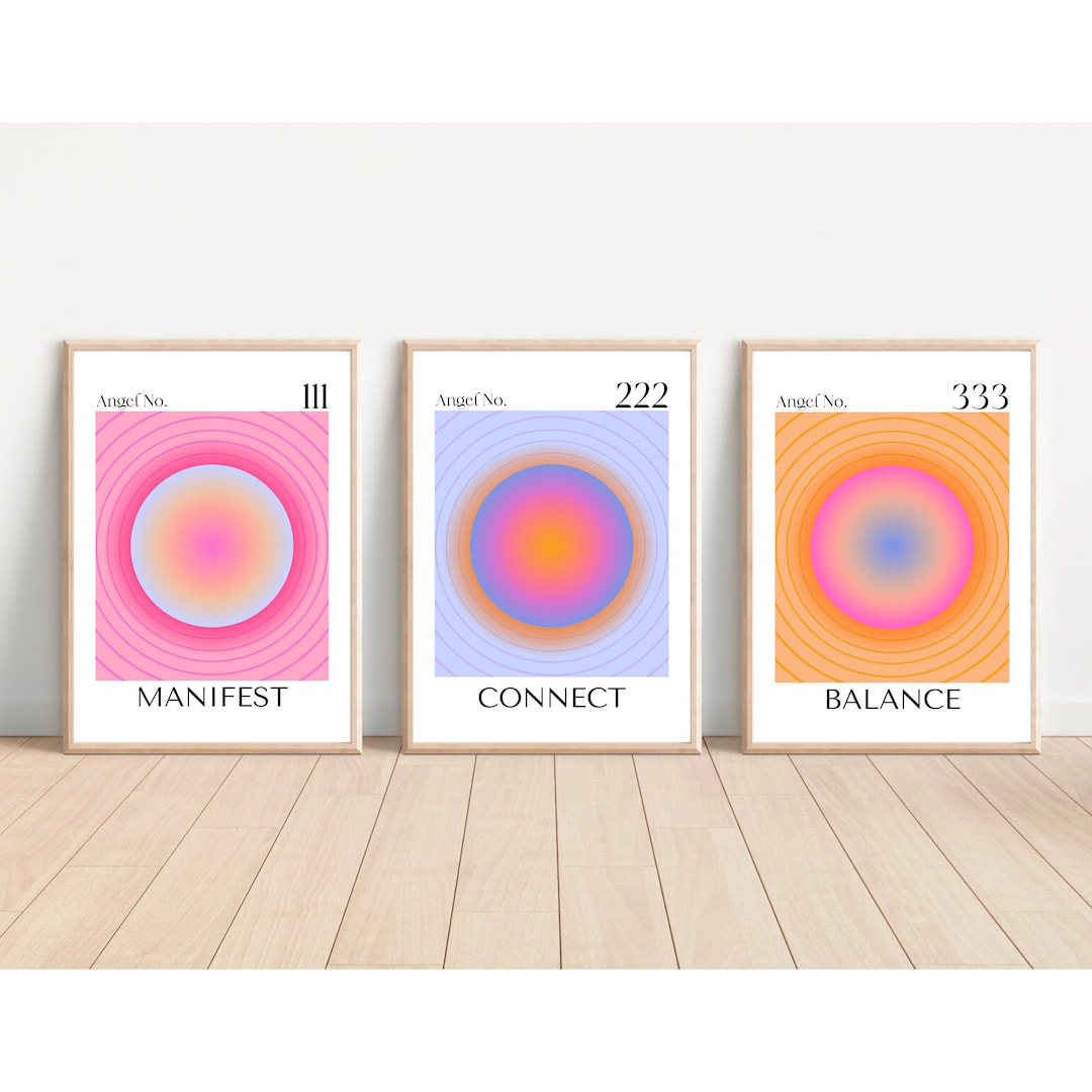 Angel Numbers 111, 222, 333 Art Print Download | Set of 3 Angel Aura ...