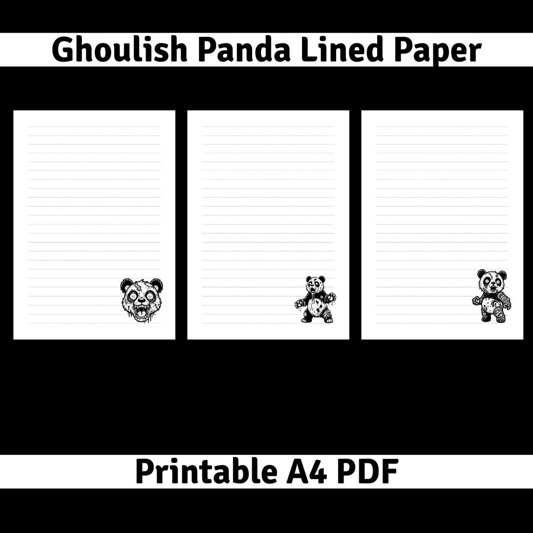 Printable Ghoulish Panda Lined Paper Stationary Planner Journal Instant ...