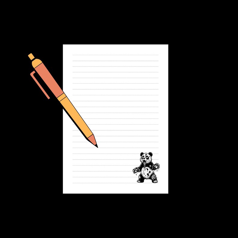 Printable Ghoulish Panda Lined Paper Stationary Planner Journal Instant ...