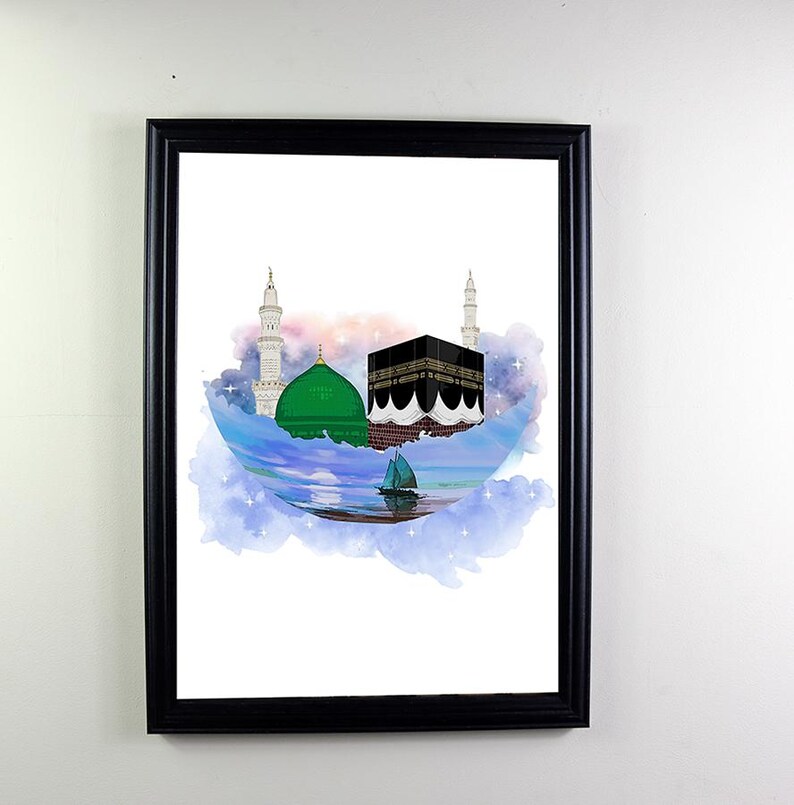 Abstract Kaaba & Masjid Nabawi Print | Islamic Wall Art | Mecca and ...