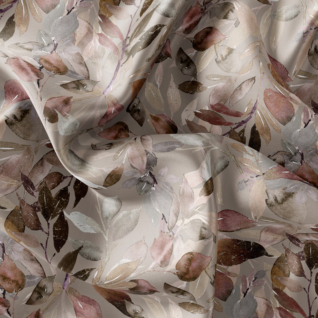 Vintage Leaf Pattern Printed Fabric // Satin, Chiffon, Crepe Fabric ...