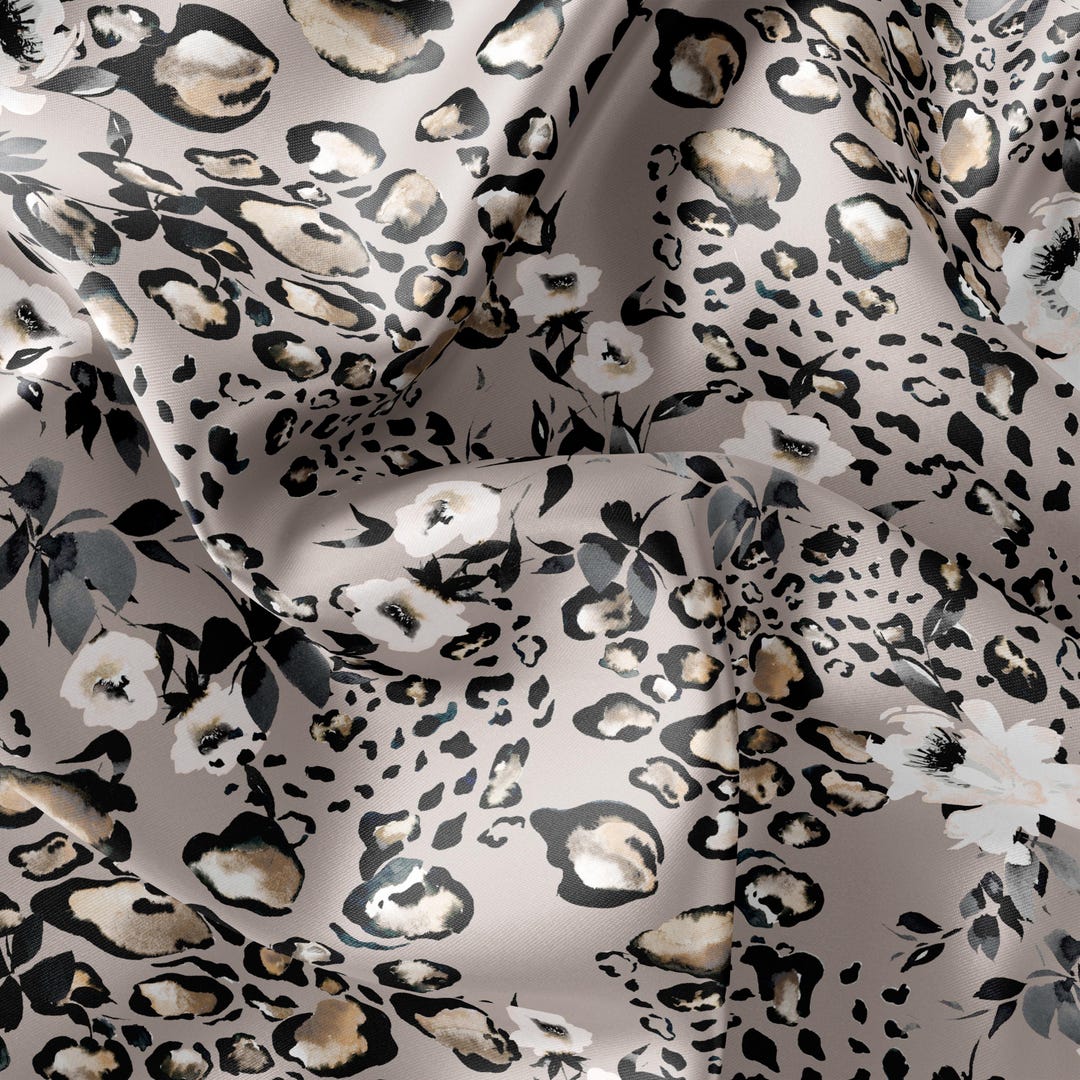 Leopard Floral Pattern Printed Fabric // Satin, Chiffon, Crepe Fabric ...