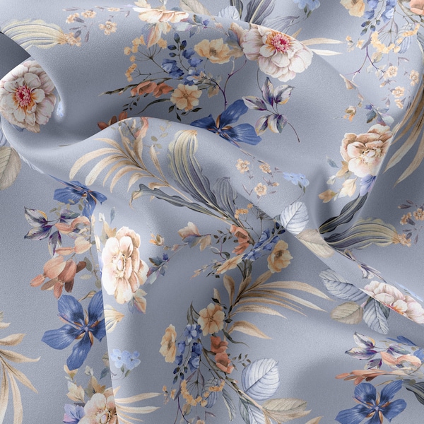 Floral Satin Fabric - Etsy