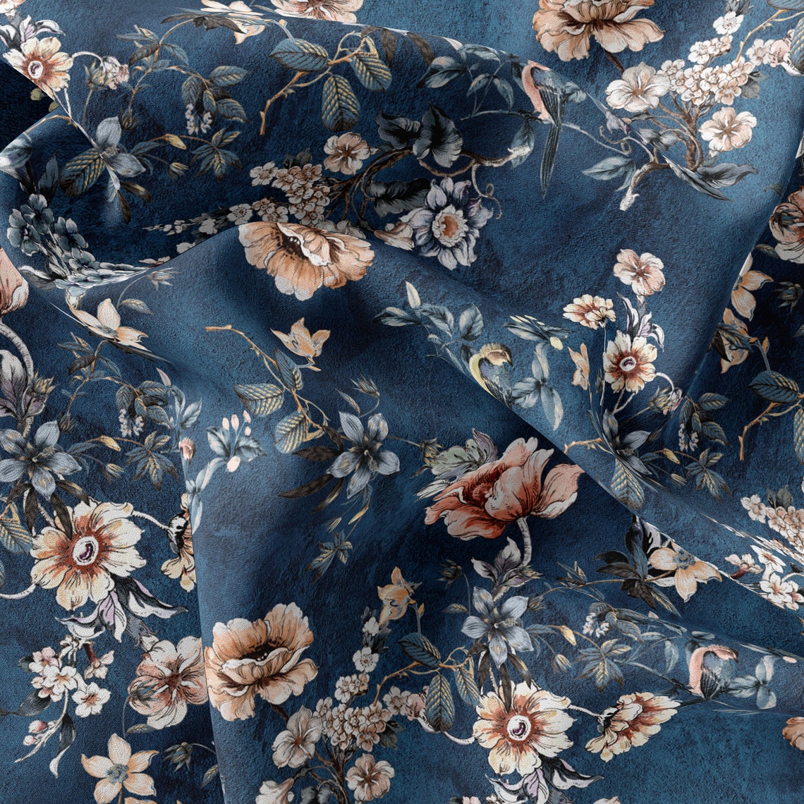 Block Print Fabric/handcrafted Japanese Floral Fabric: Satin, Chiffon ...