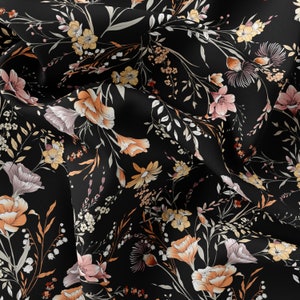 Black Floral Pattern Printed Fabric // Satin, Chiffon, Crepe Fabric ...
