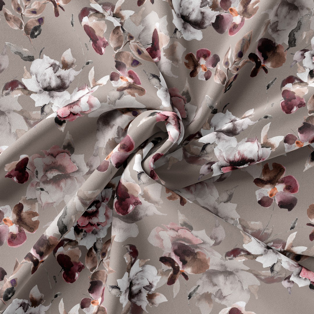 Rose Floral Bedruckter Stoff // Satin, Chiffon, Krepp Stoff // Design ...