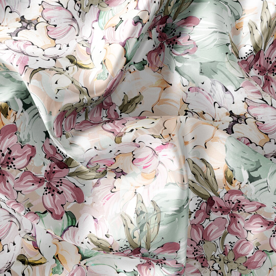 Floral Pattern Printed Fabric // Satin, Chiffon, Crepe Fabric // Design ...