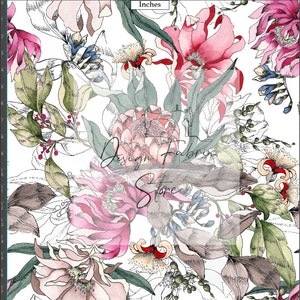 Summer Tropical Flowers Pattern Printed Fabric // Satin, Chiffon, Crepe ...