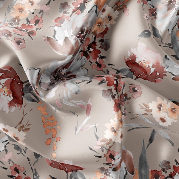 Floral Satin Fabric - Etsy
