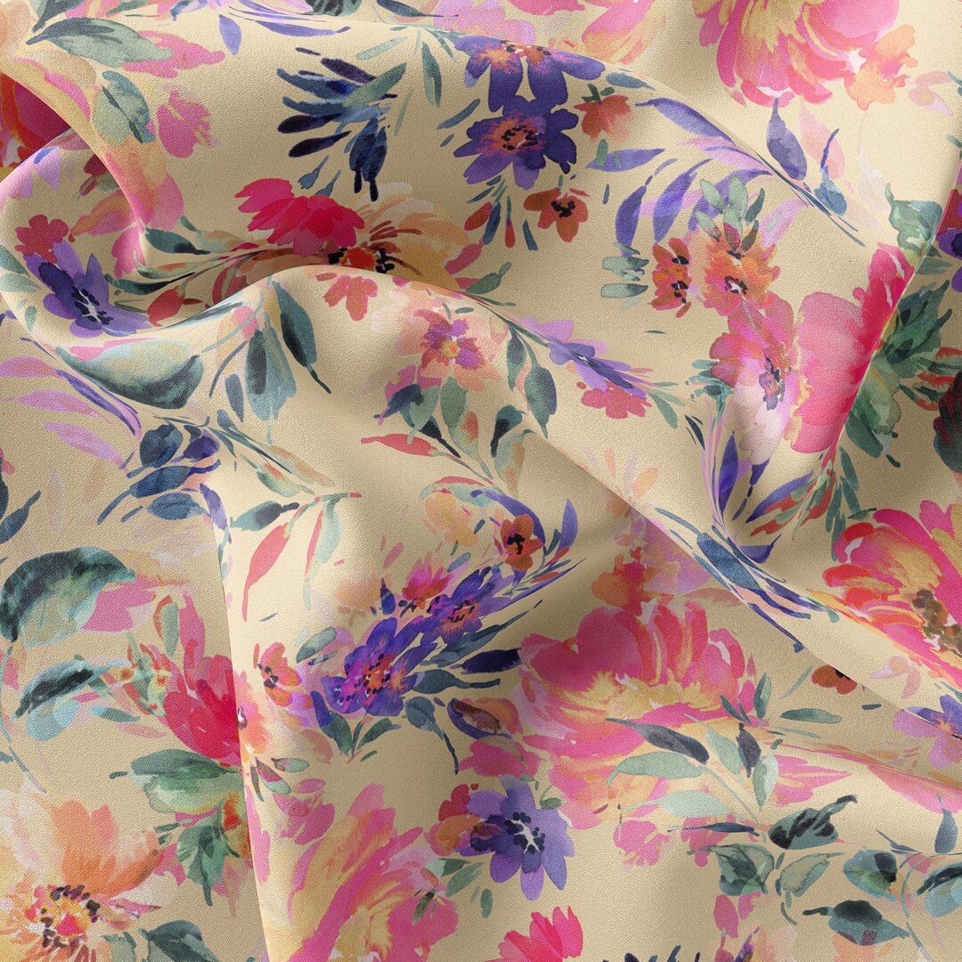 Floral Pattern Printed Fabric // Satin, Chiffon, Crepe Fabric // Design ...