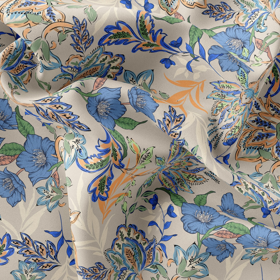 Bedruckter Stoff mit Paisley Muster // Satin, Chiffon, Krepp Stoff ...