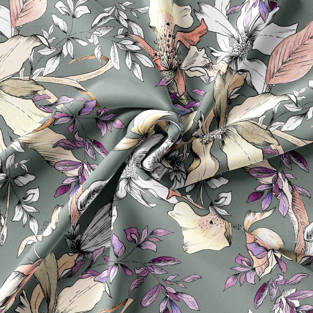 Colorfull Floral Pattern Printed Fabric // Satin, Chiffon, Crepe Fabric ...