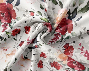 Red Floral Fabric - Etsy