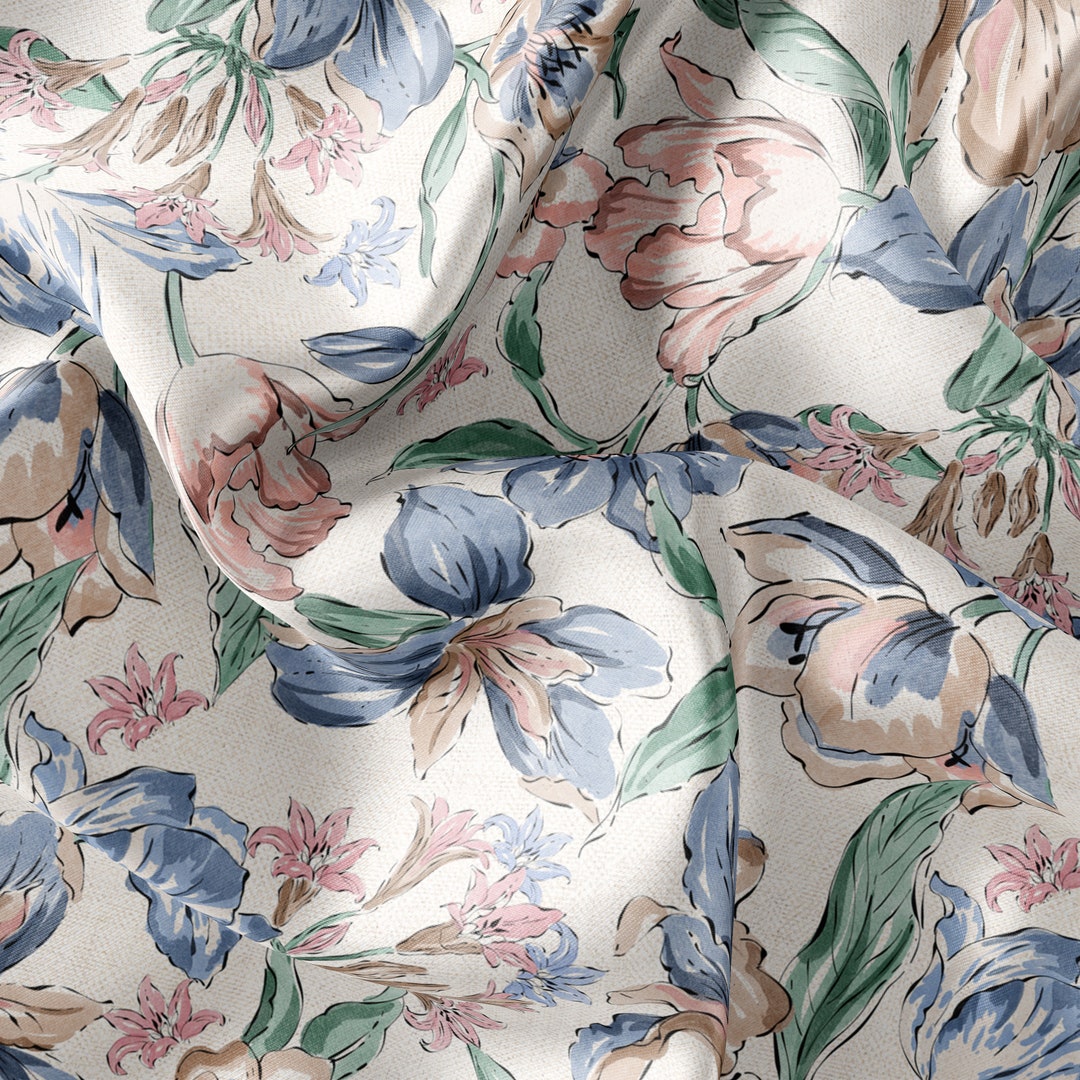 Block Print Fabric/handcrafted Japanese Floral Fabric: Watercolor Satin ...