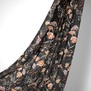 Black Floral Pattern Printed Fabric // Satin, Chiffon, Crepe Fabric ...