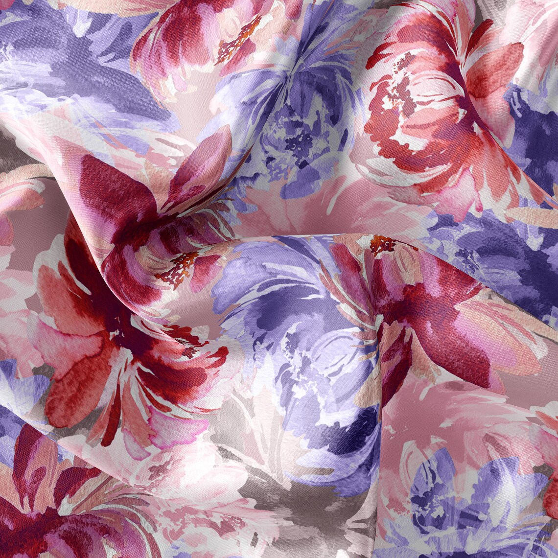 Block Print Fabric/handcrafted Floral Fabric: Watercolor Satin, Chiffon ...