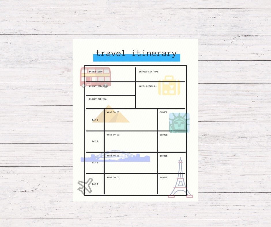 Minimalist Travel Itinerary, Travel Log Print, Tourist Cheat Sheet ...