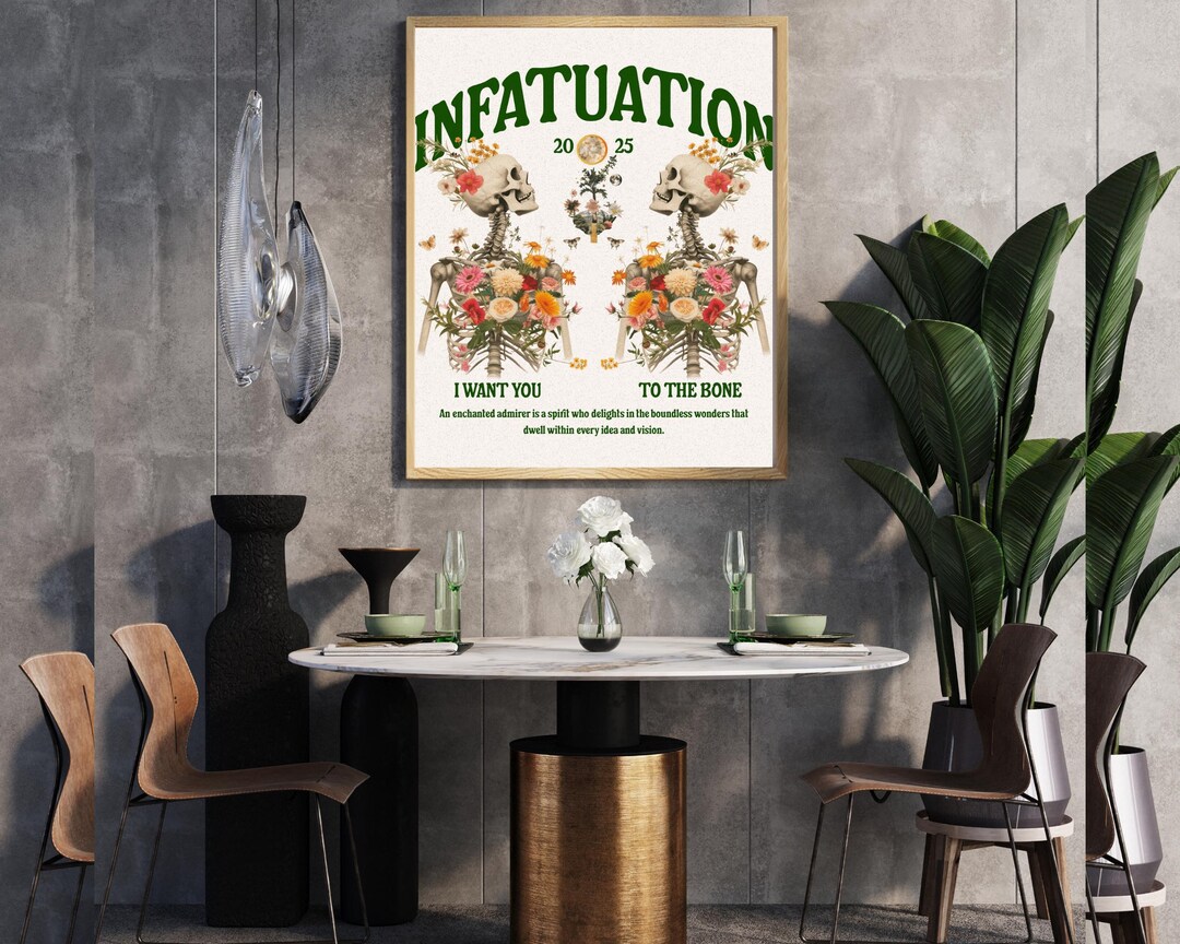 Infatuation Aesthetic Wall Art - Vintage Skeleton Floral Digital Print ...
