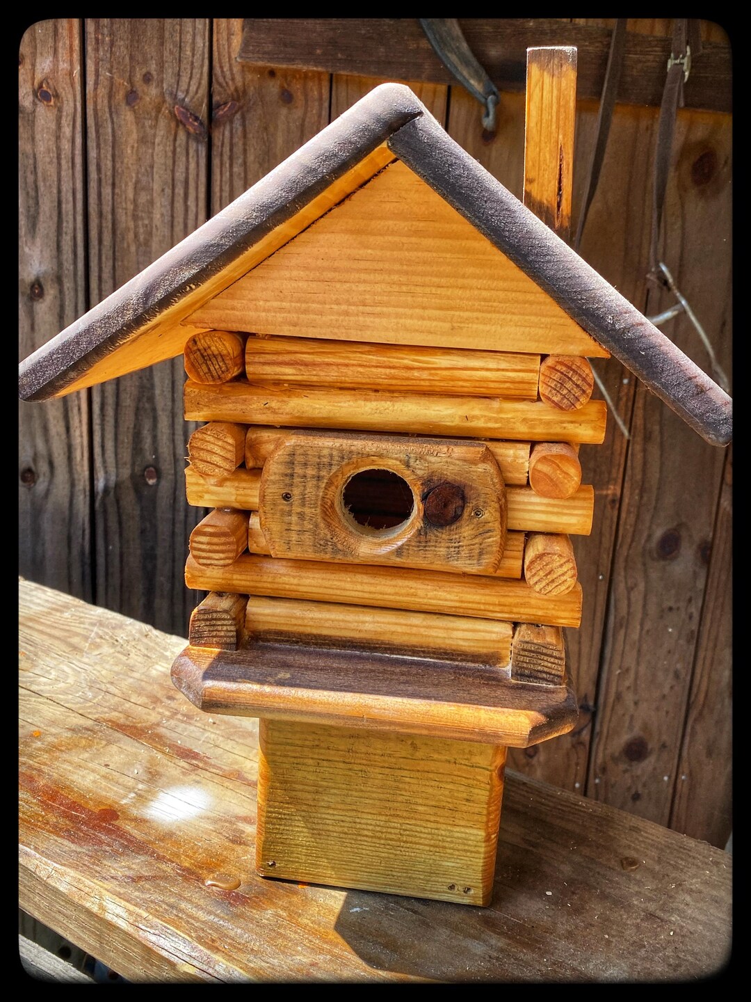 A003 - Log Cabin Bird House - Post Mount - Etsy