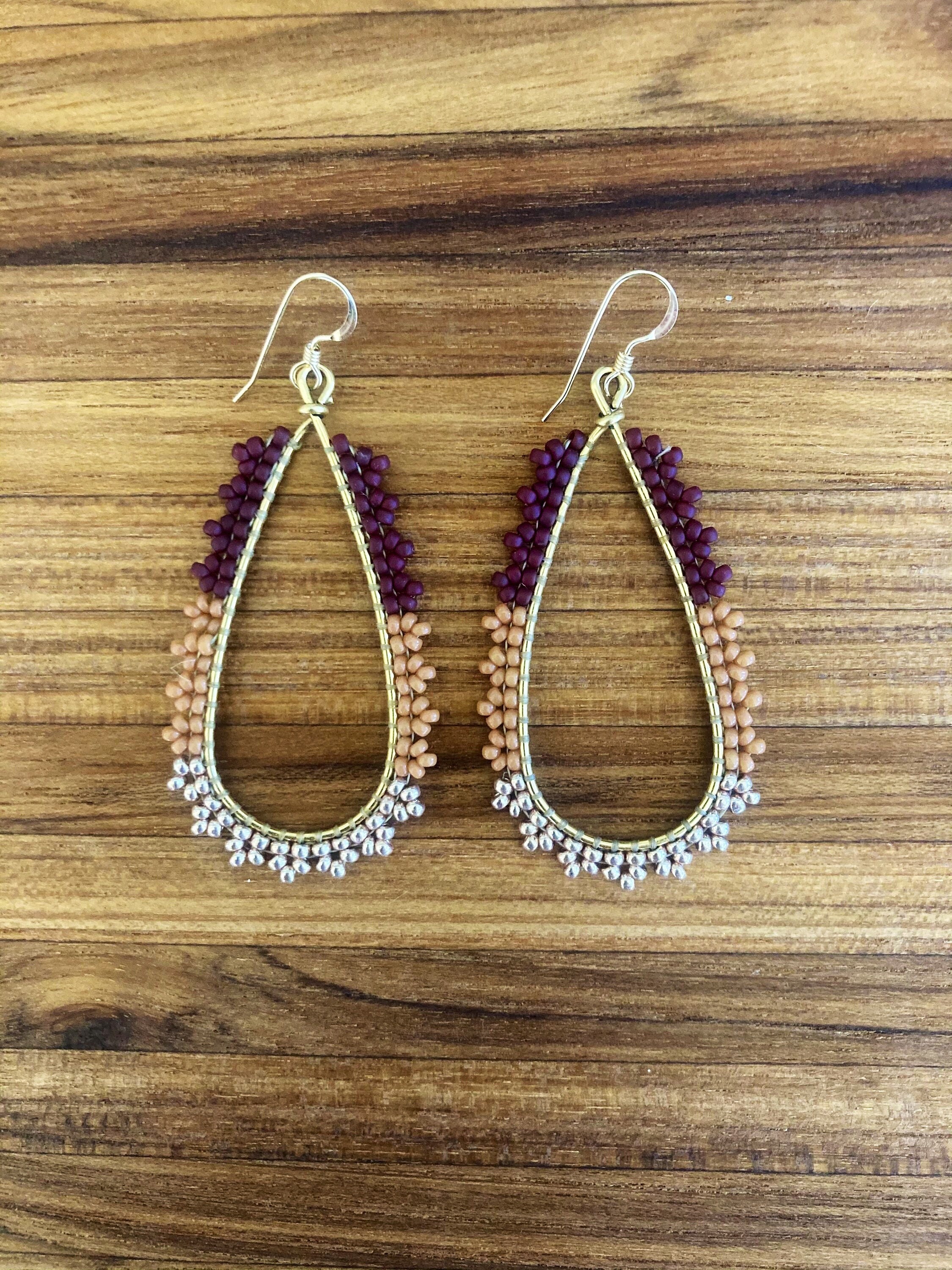 Sunset Beaded Hoops - Seed Bead Hoop Earrings - Gold Beaded Hoops - - Etsy