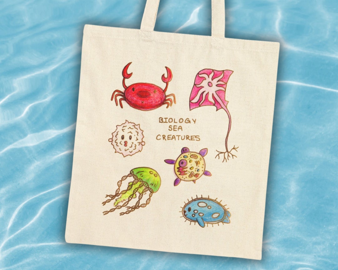 Sea Creatures Tote Bag - Cute Accessory for Marine Biology Fans, Life ...