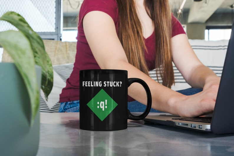 Funny Linux Vi/vim Users Gift: Feeling Stuck Black Mug for Servers ...