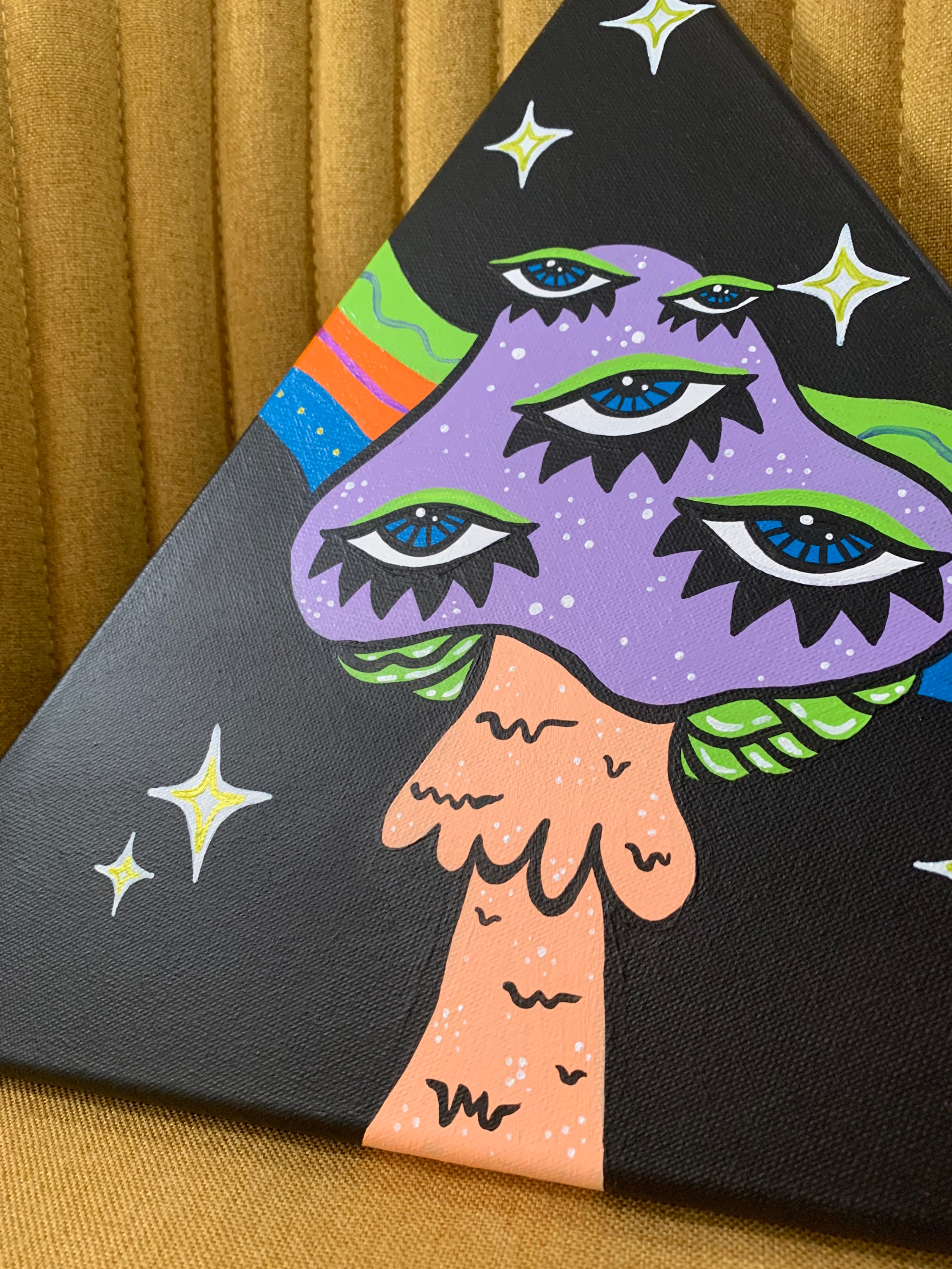 Crazy Eyes Purple Mushroom Acrylic Painting on Triangle Canvas - Etsy