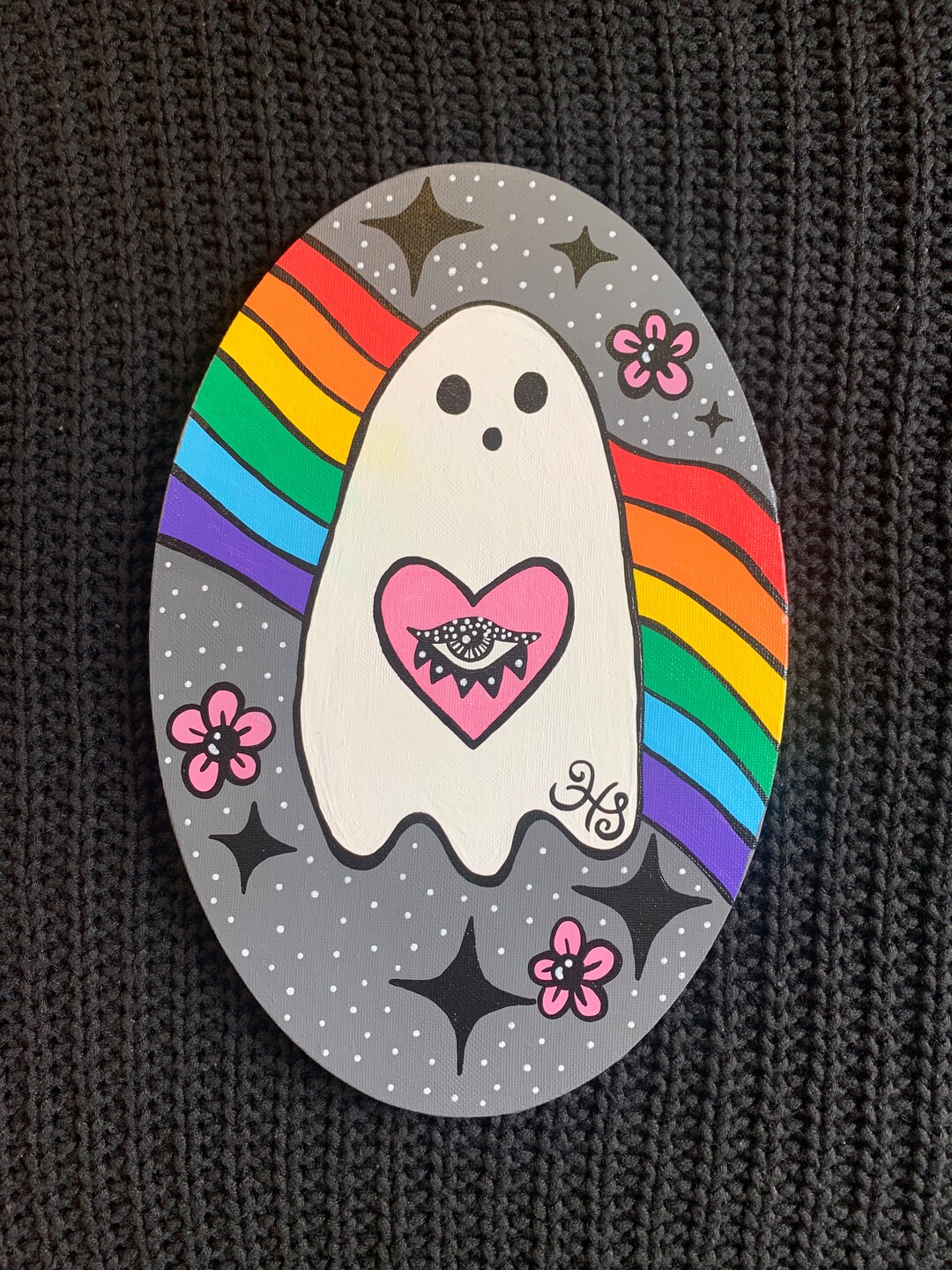 Ghost Painting | Spooky Cute Ghost With Rainbow on Oval Canvas ...