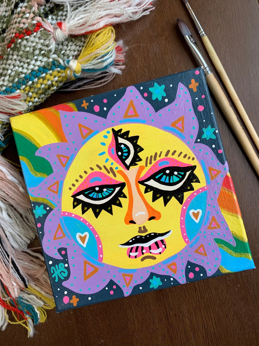 Third Eye Sun Painting | Trippy Artwork | Psychedelic Sun Rainbow ...