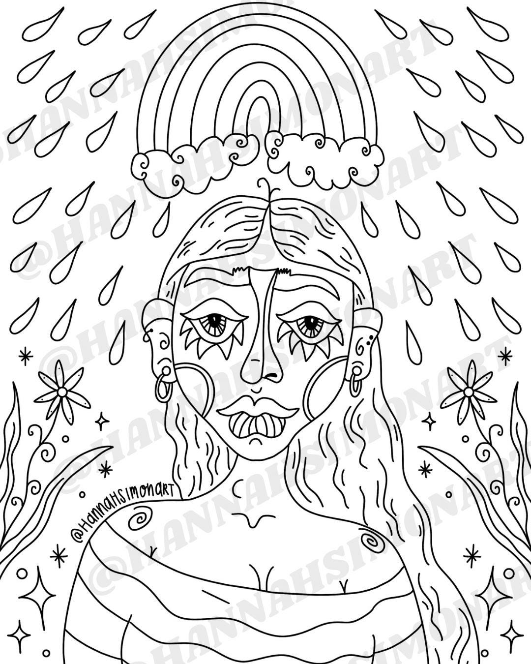 Rainbow Girl Coloring Sheet, PDF Downloadable Coloring Page, Hannah ...