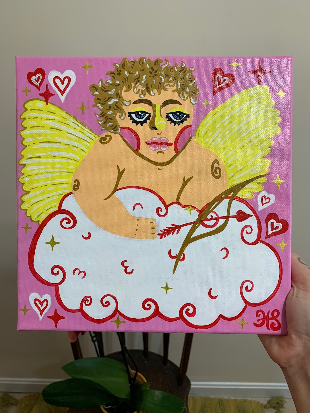 Cupid Original Acrylic Painting Pink Art Vday Art Valentines Day Wall ...