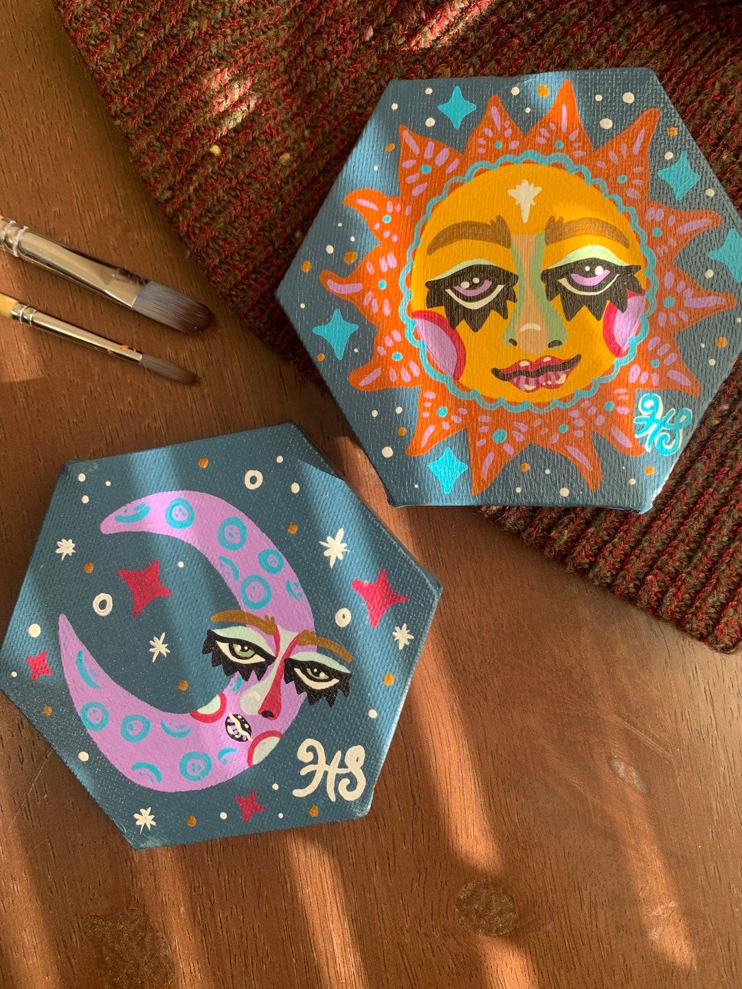 Sun and Moon Acrylic Painting Set | Sun and Moon Pair Wall Art ...