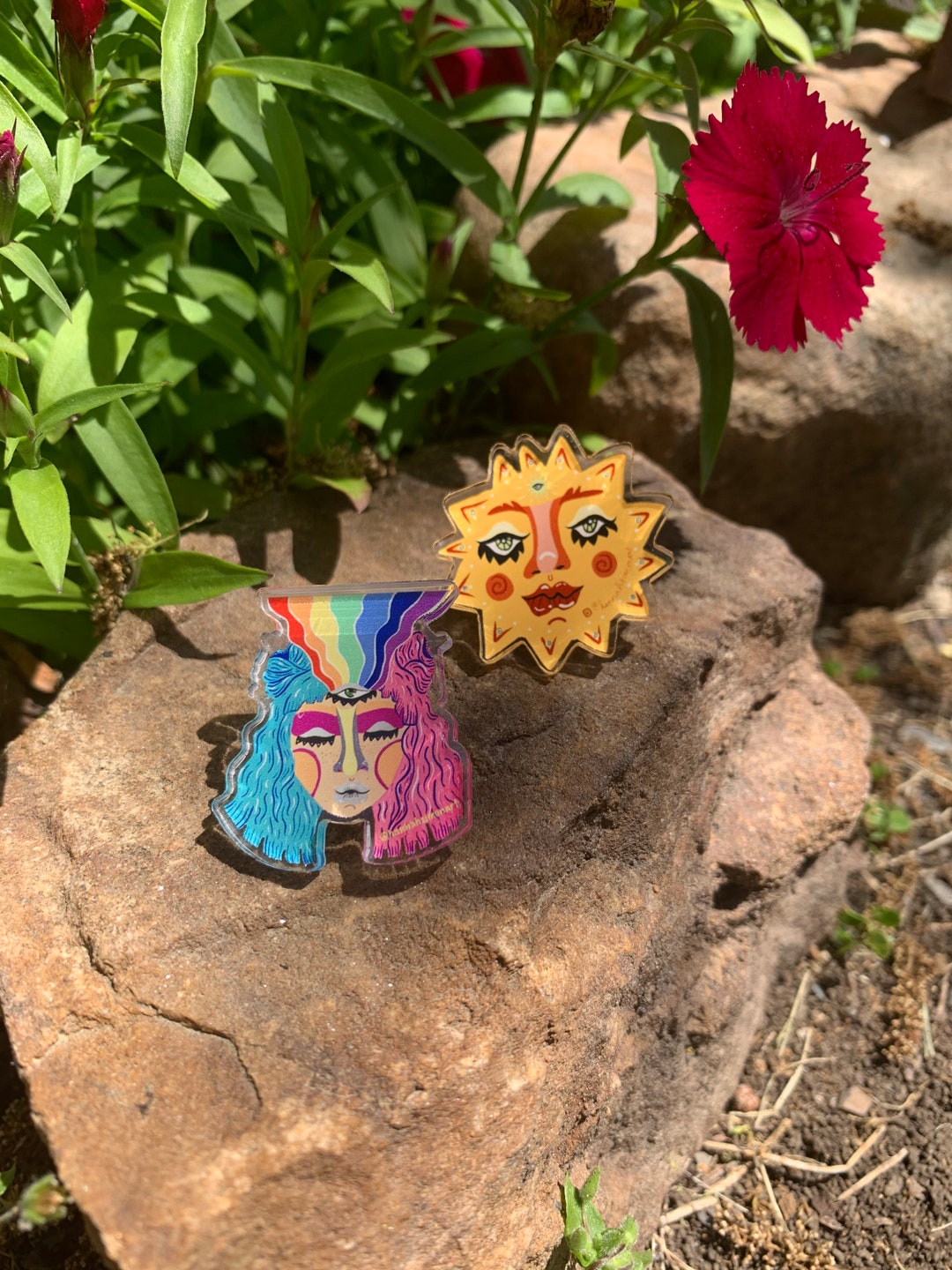 Trippy Acrylic Pins | Sun Pin | Third Eye Rainbow Pin | Festival ...