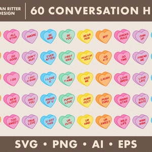 Conversation Hearts | Valentine Candy Sayings | PNG | SVG | EPS ...