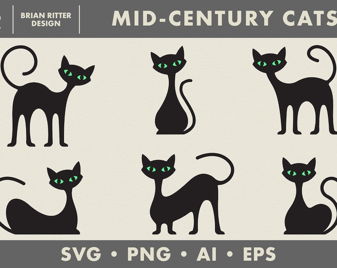 Mid-century Cats | Graphic Objects | Elements | PNG | SVG | EPS ...