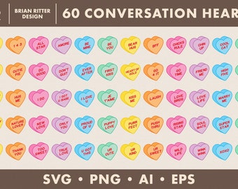 Conversation Hearts | Valentine Candy Sayings | PNG | SVG | EPS ...