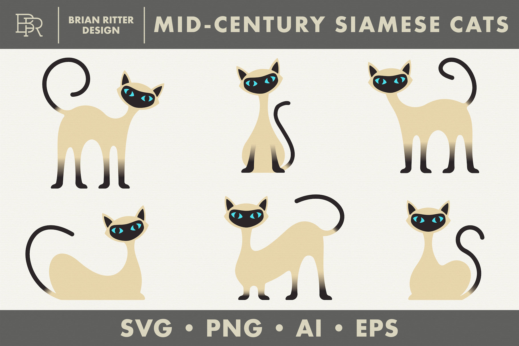 Mid-century Siamese Cats Graphic Objects Elements PNG - Etsy