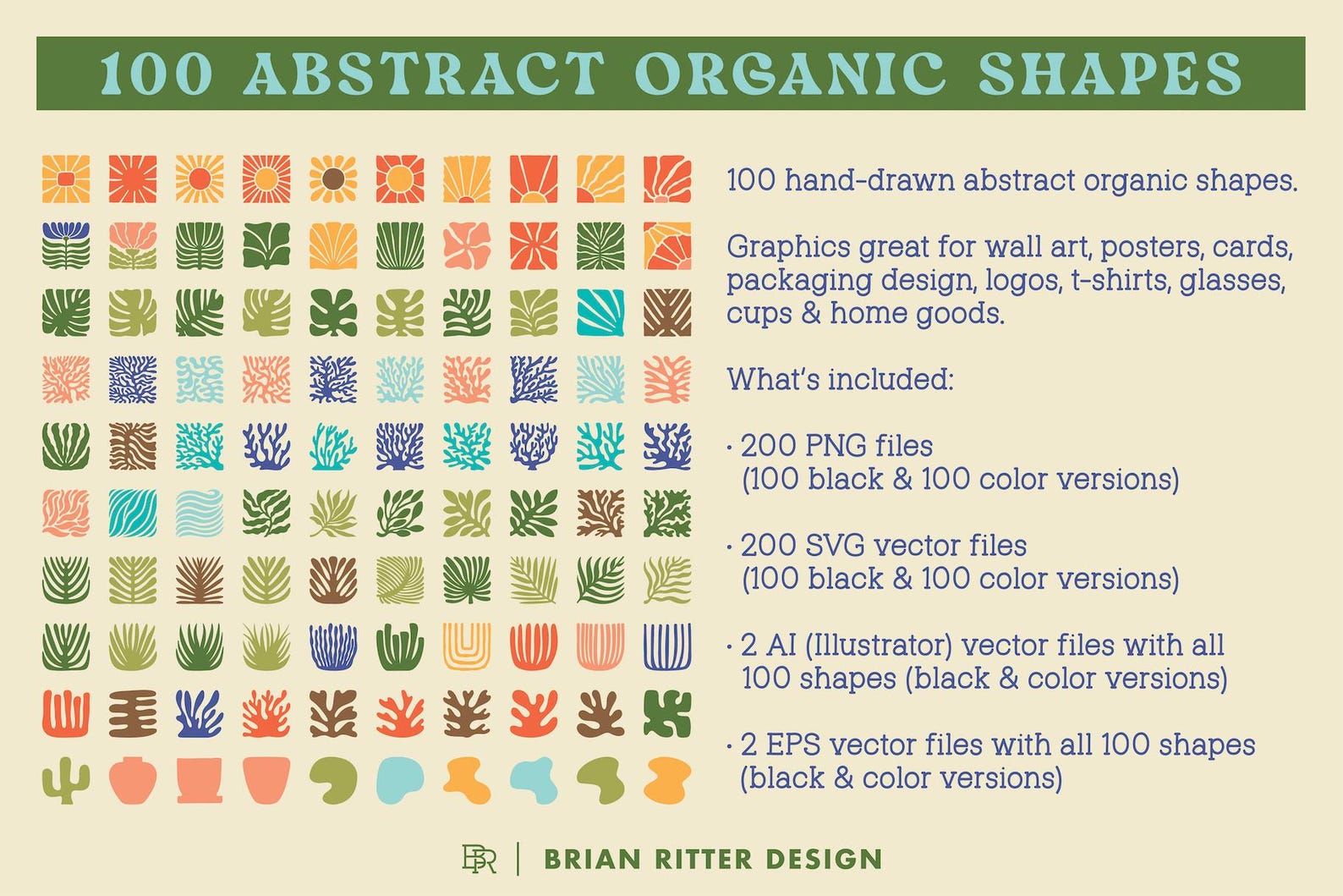 100 Abstract Organic Shapes | Boho | Nature | Botanical | Wall Art ...