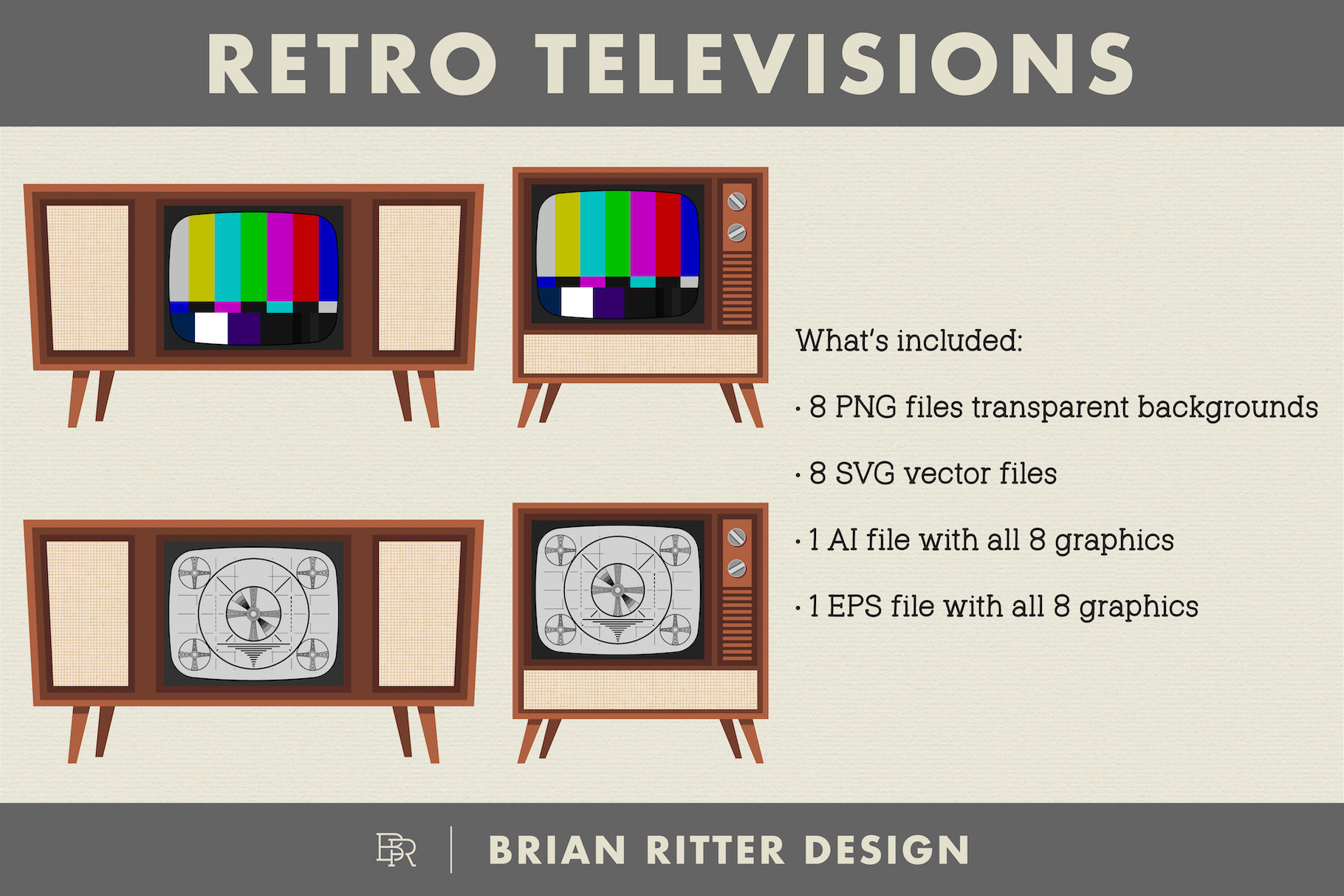 Retro Television | Mid-century TV | Graphic Objects | Elements | PNG ...