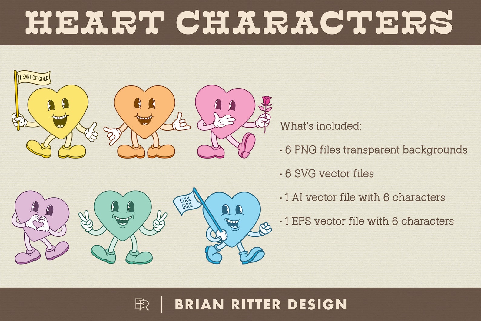 Valentine Heart Characters | Retro Cartoon Mascots | PNG | SVG | EPS ...