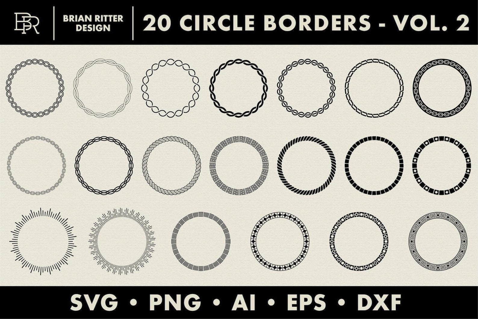 20 Circle Borders - Volume 2 | Circular Frames | PNG | SVG | DXF ...