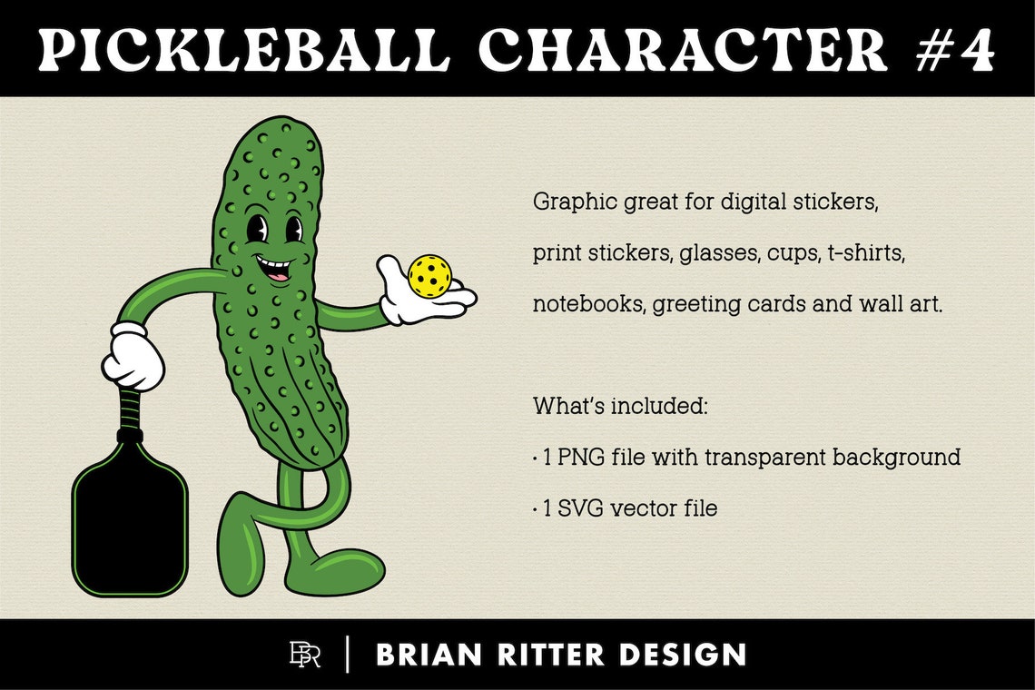 Pickleball Cartoon Character #4 | Retro Funny Character | Pickle Ball ...