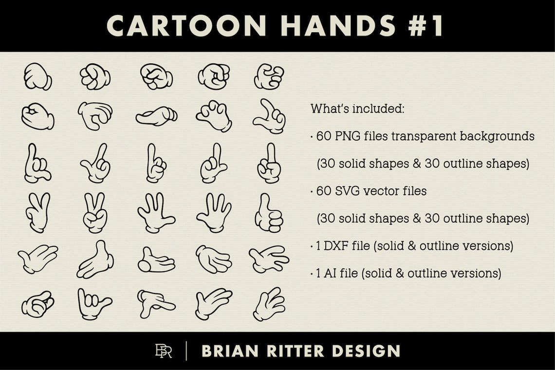 Cartoon Hands #1 | Glove Hands | Hand Gestures | PNG | SVG | DXF ...